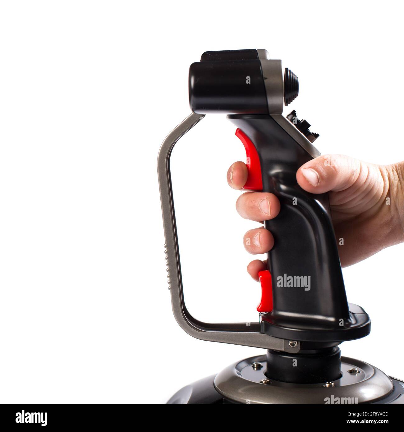 child hand holding joystick aircraft conrol isolated on a white. Child ...