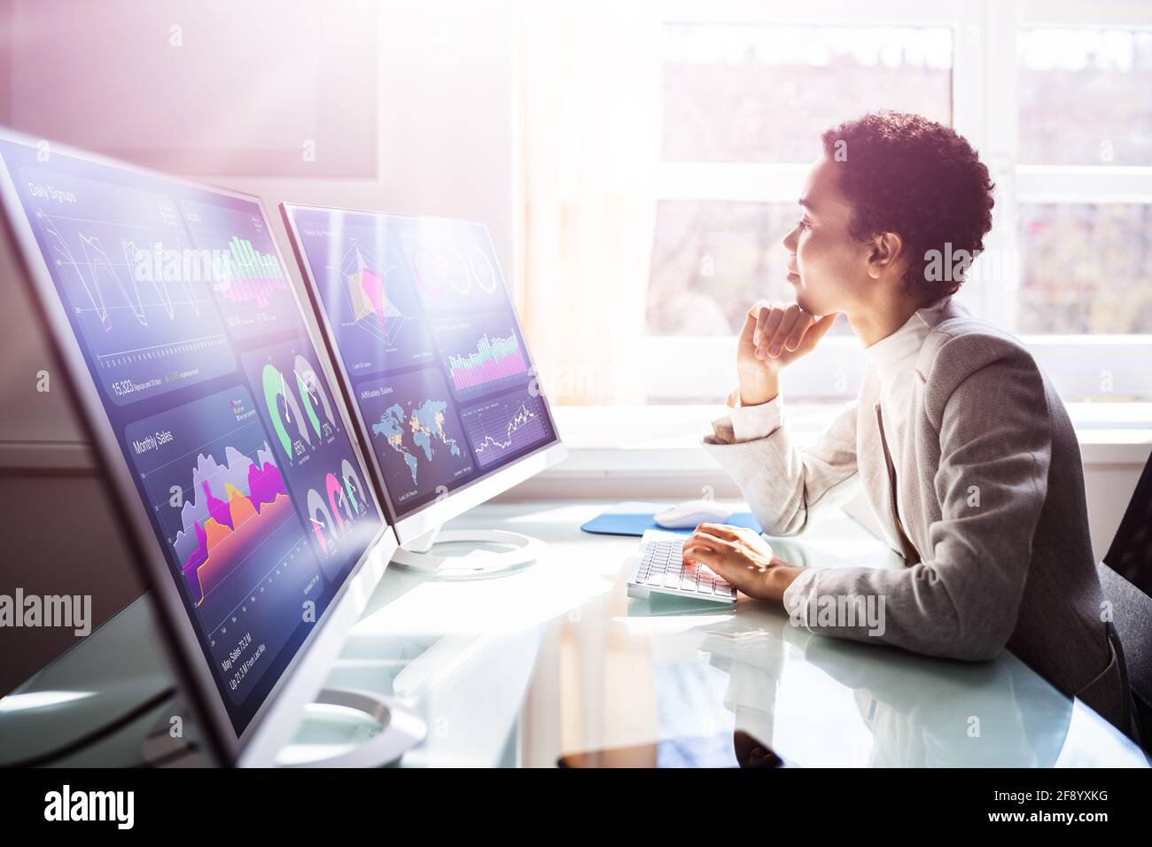 Financial Business Analytics Data Dashboard. Analyst Woman Stock Photo ...