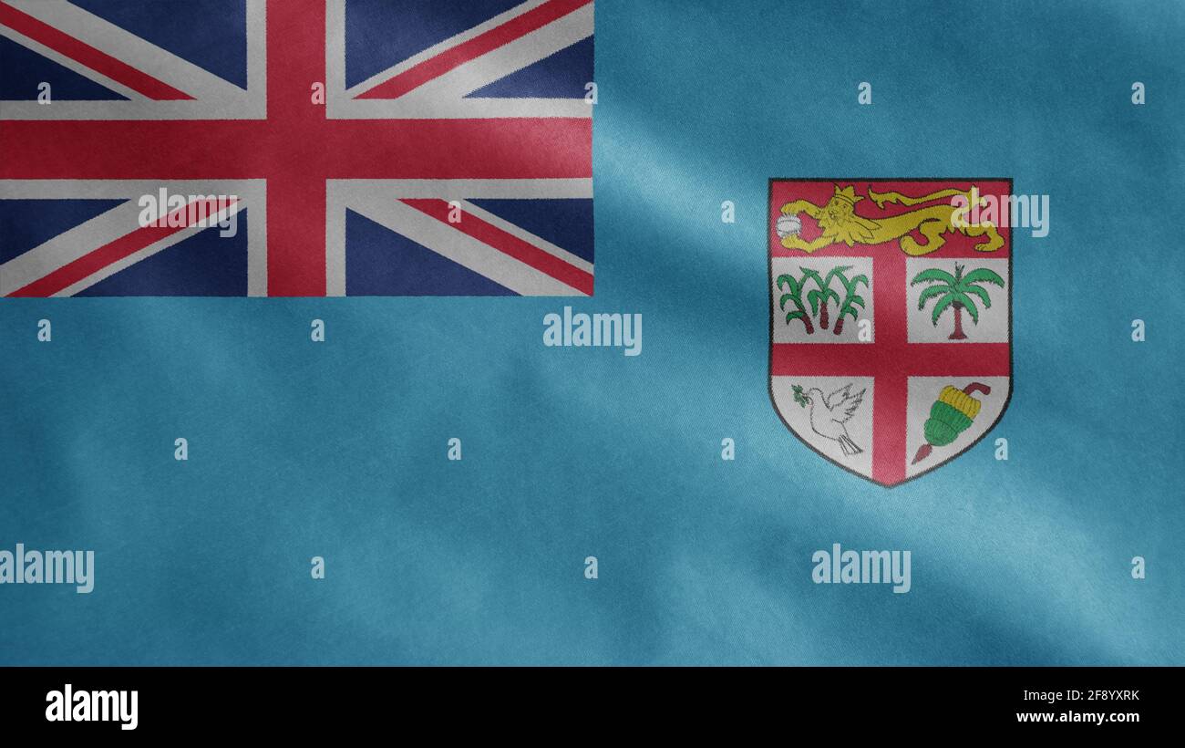 Fijian flag waving in the wind. Close up of Fiji banner blowing, soft ...