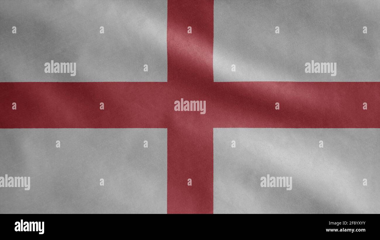 England flag waving in the wind. Close up of English banner blowing ...