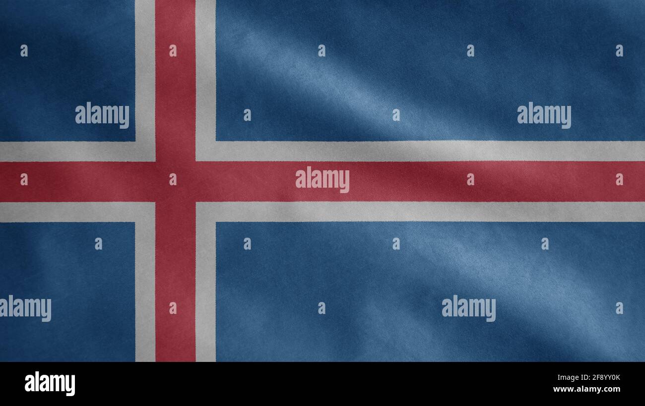 Icelandic flag waving in the wind. Close up of Iceland banner blowing ...