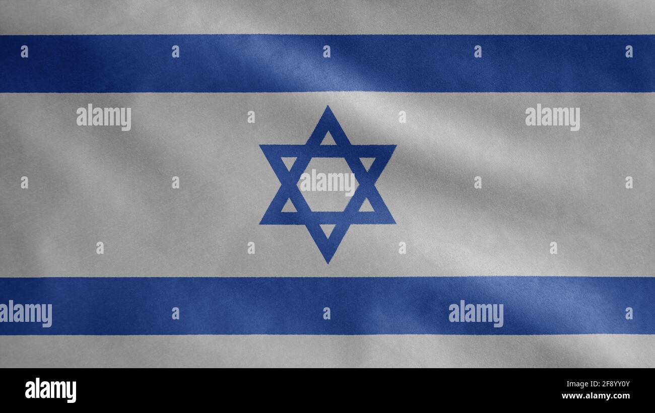 Israeli flag waving in the wind. Close up of Israel banner blowing ...