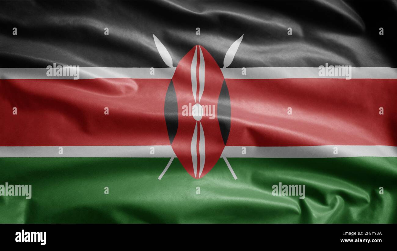 Kenyan flag waving in the wind. Close up of Kenya banner blowing, soft ...