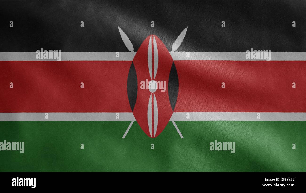 Kenyan flag waving in the wind. Close up of Kenya banner blowing, soft ...