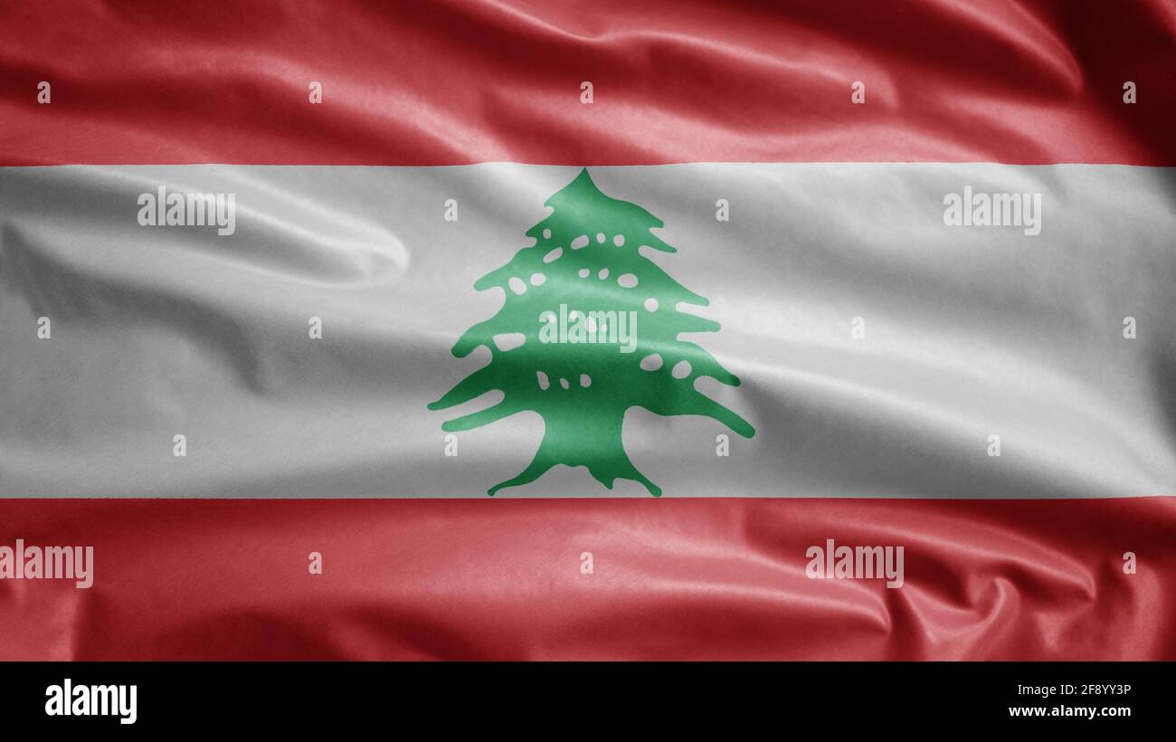 Lebanese flag waving in the wind. Close up of Lebanon banner blowing ...