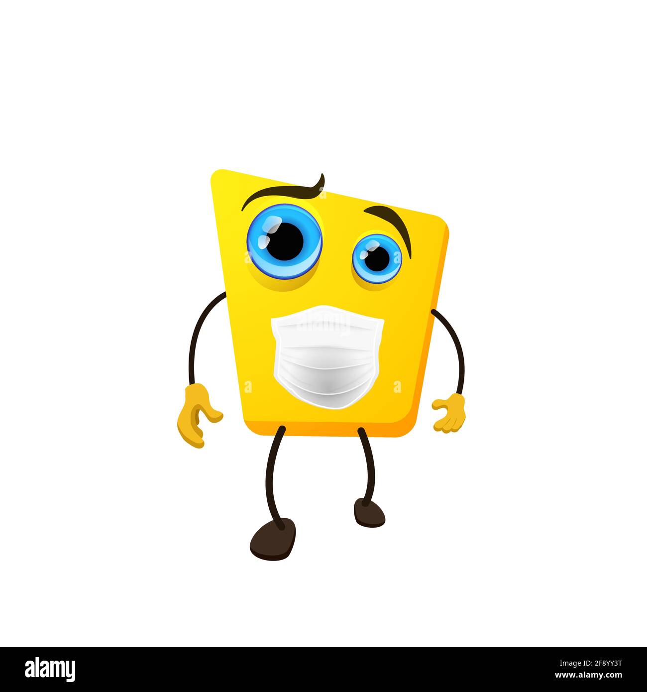 Cute yellow monster, childish cartoon character wear masks to protect ...