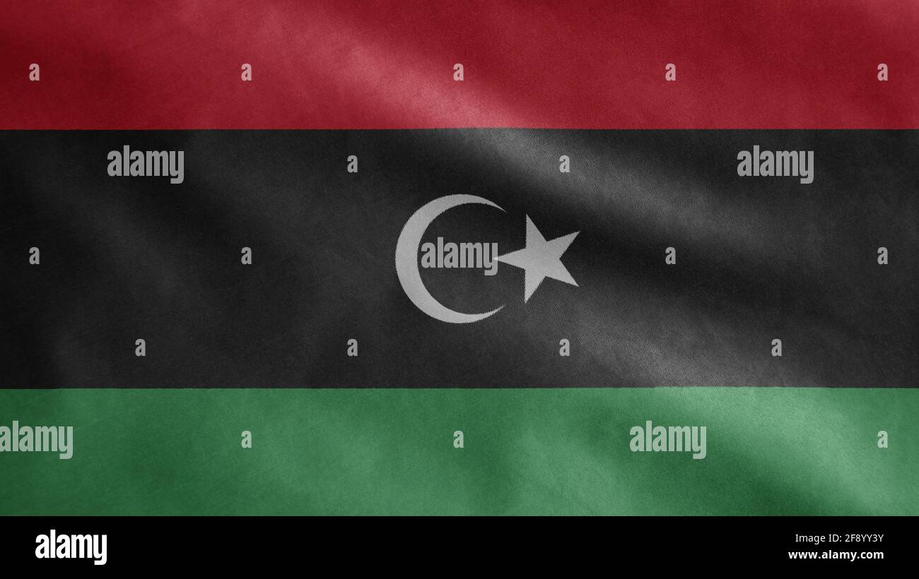 Libyan flag waving in the wind. Close up of Libya banner blowing, soft ...