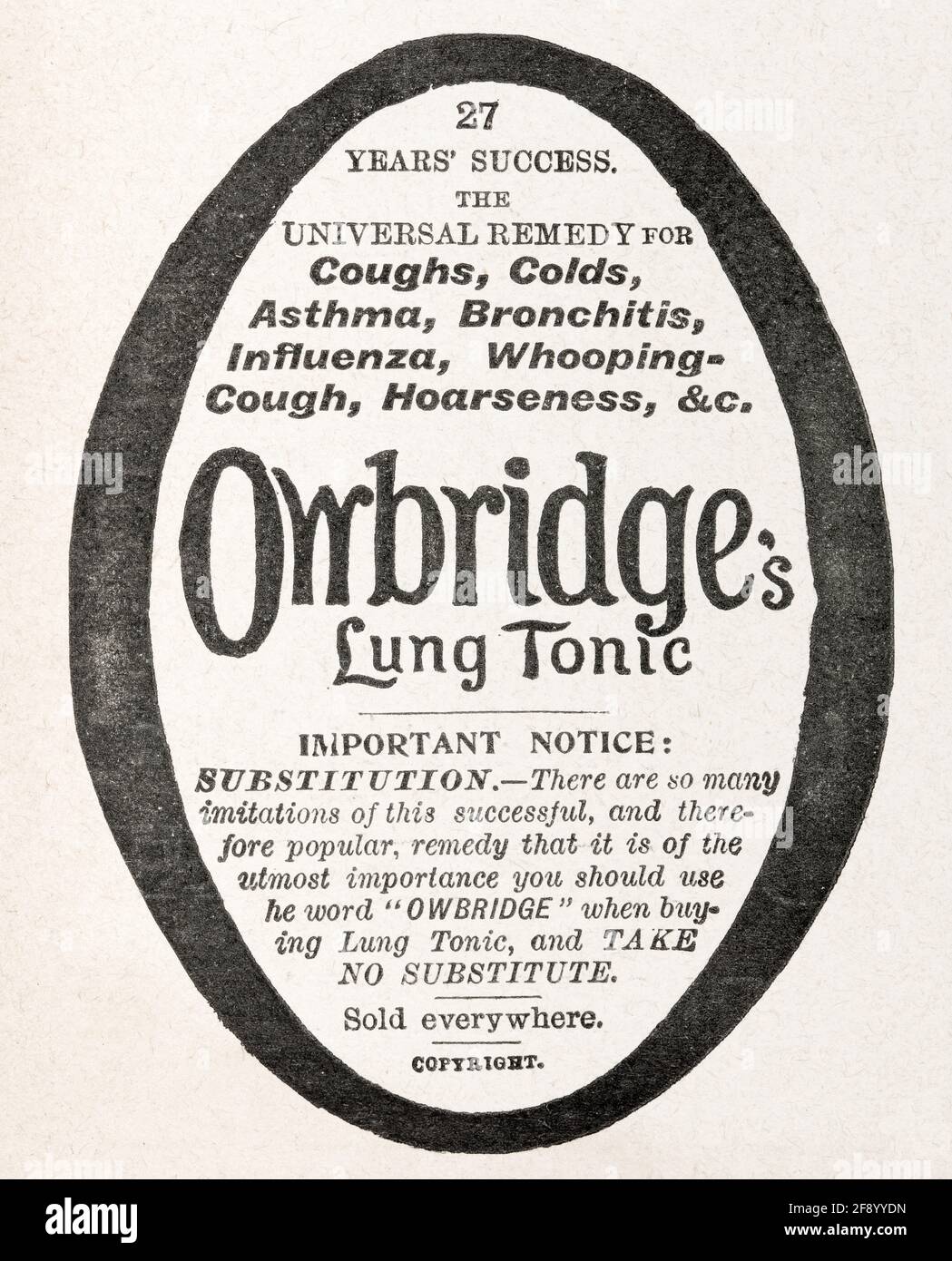 Old Victorian magazine newsprint Owbridge's lung tonic advert from 1902 ...