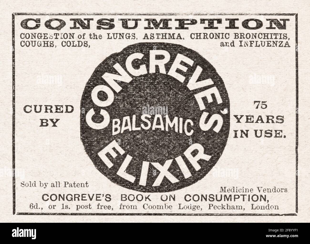 Old vintage Victorian advert for Congreve's Elixir for Consumption / TB ...
