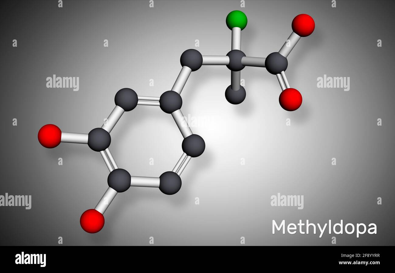 Methyldopa molecule. Antihypertensive, antihypertensive, sympatholytic ...