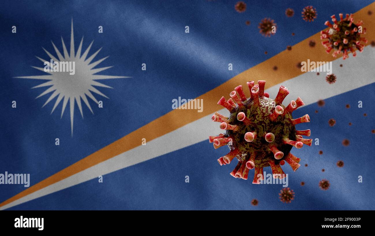 3D, Marshallese flag waving with coronavirus outbreak infecting ...