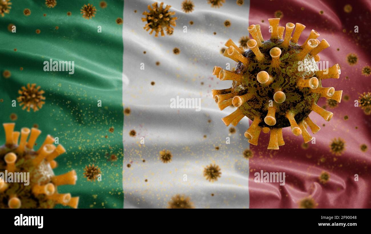 3D, Italian flag waving with coronavirus outbreak infecting respiratory ...
