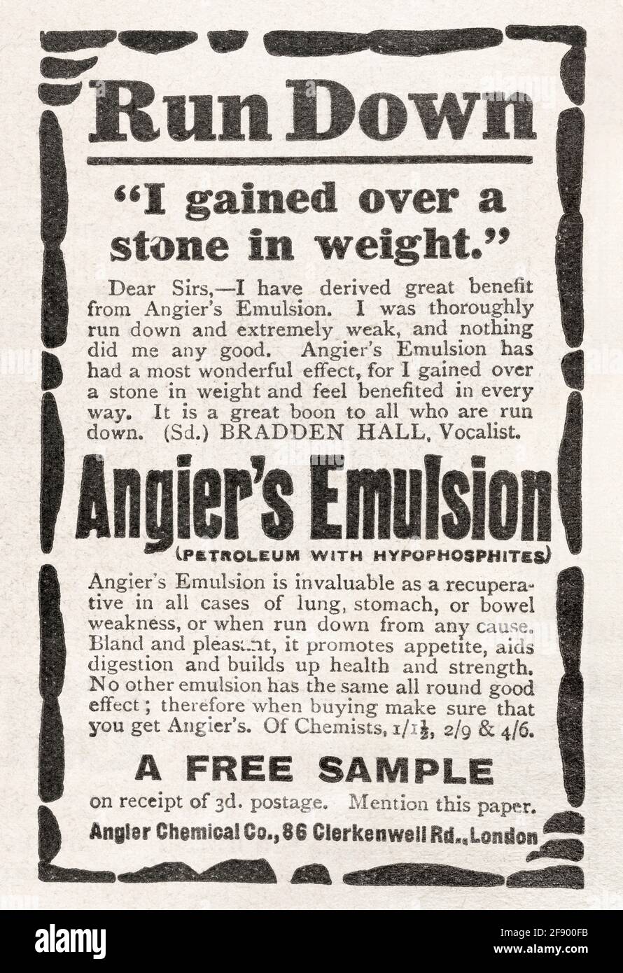 Old vintage Angier's Emulsion medical advert from 1911 - pre ...
