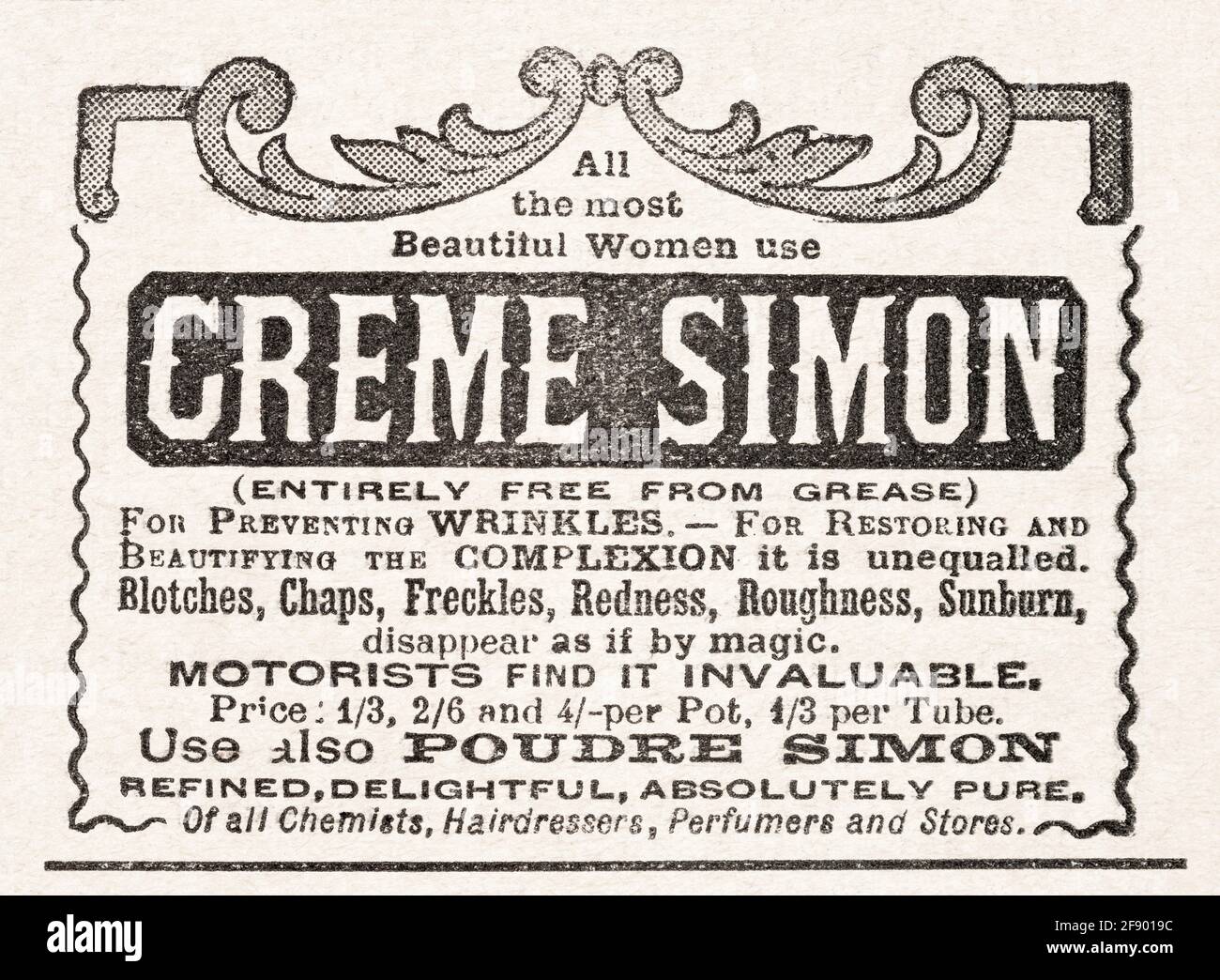 Old vintage Edwardian skin care and beauty product advert from 1912 ...