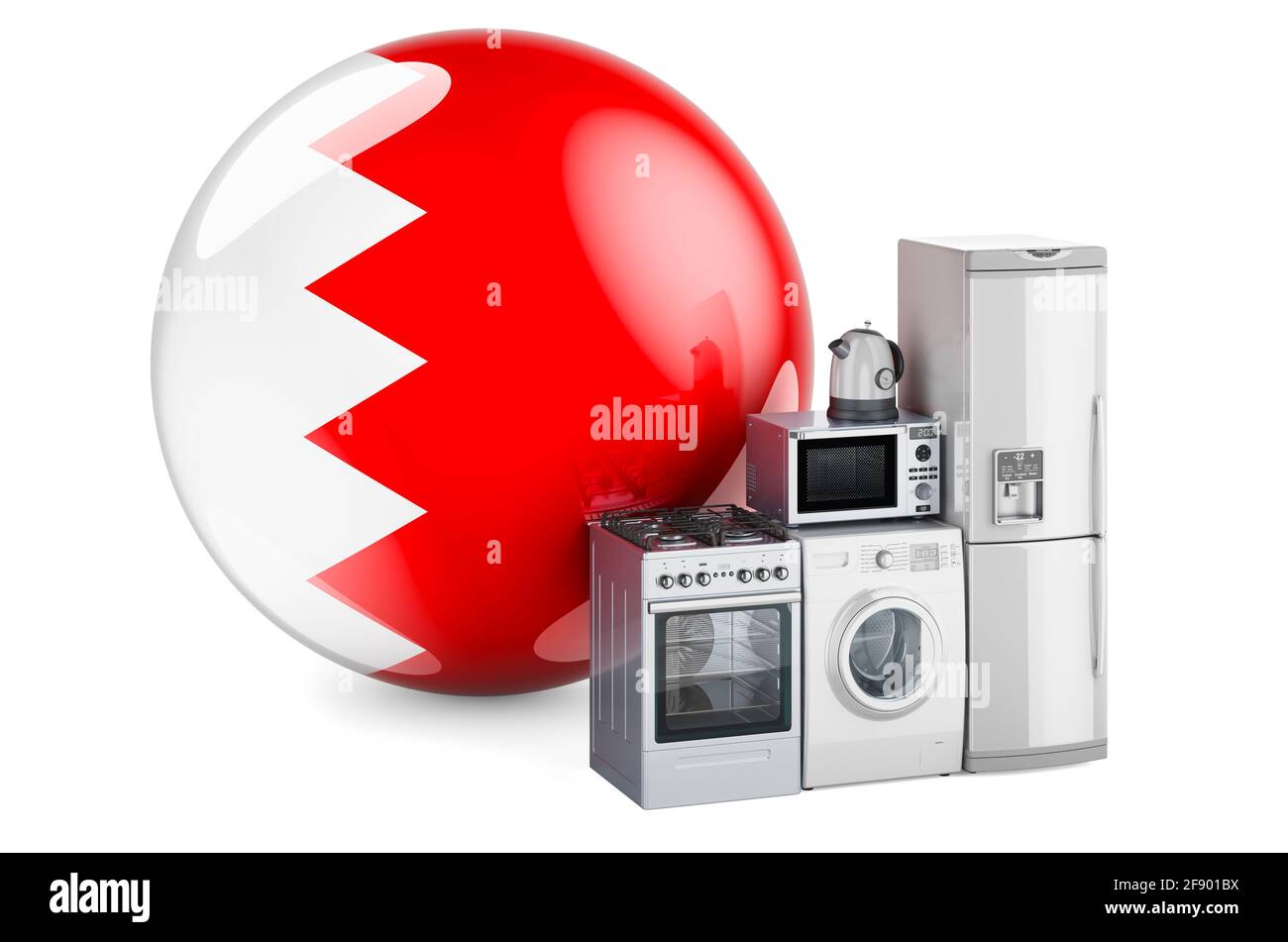 Kitchen and household appliances with Bahraini flag. Production ...