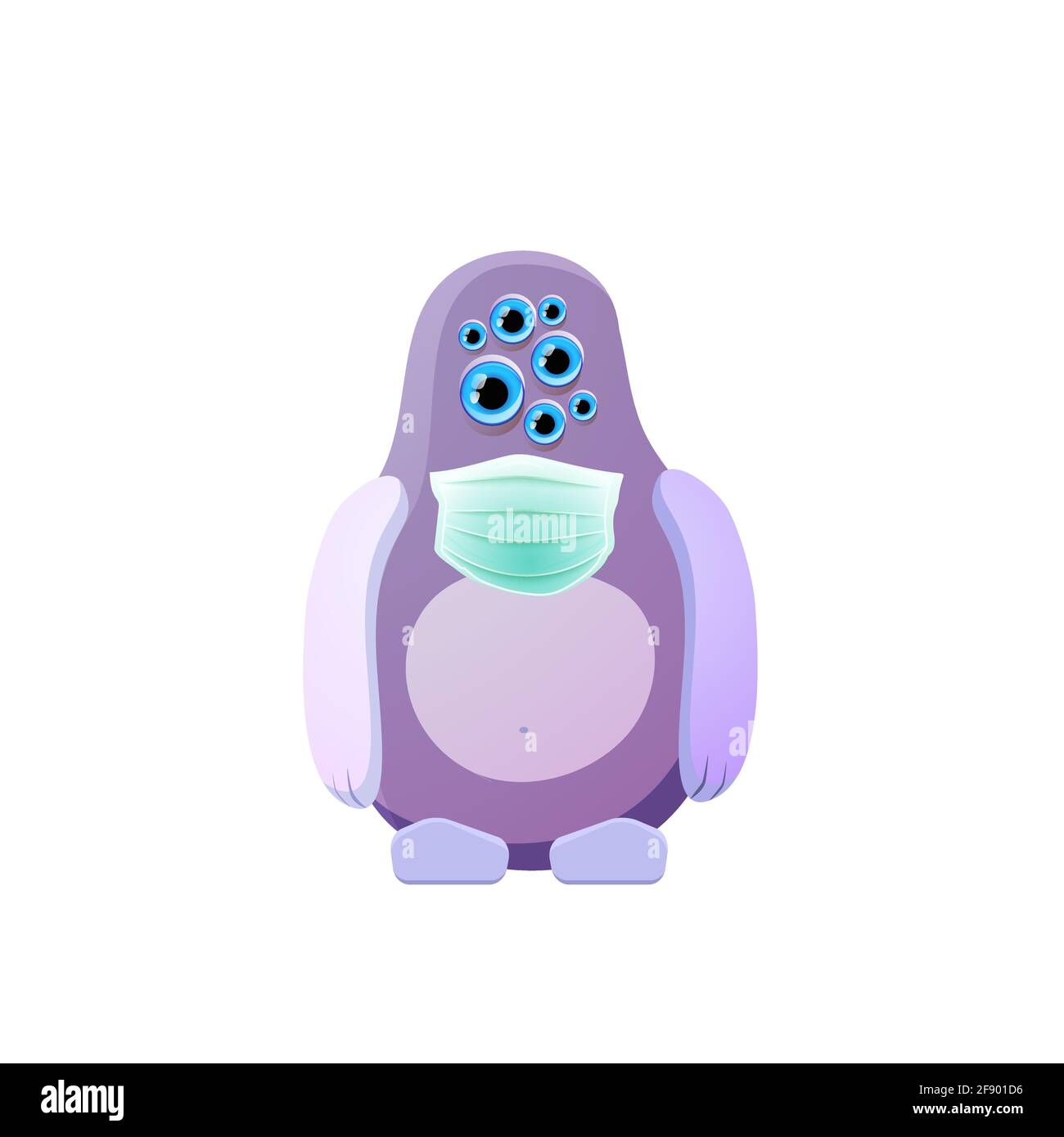 Cute purple monster, childish cartoon character wear masks to protect ...