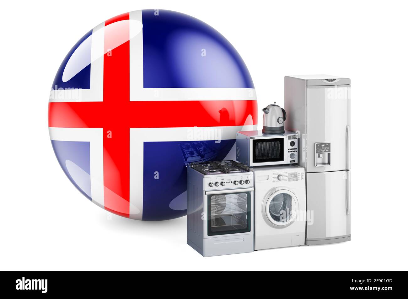 Kitchen and household appliances with Icelandic flag. Production ...