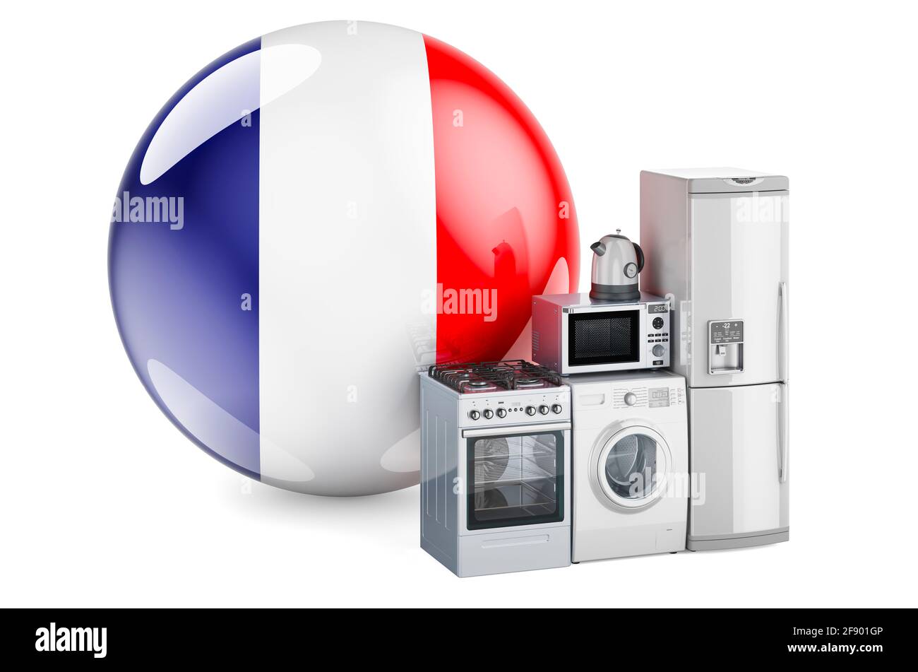 Kitchen and household appliances with French flag. Production, shopping ...