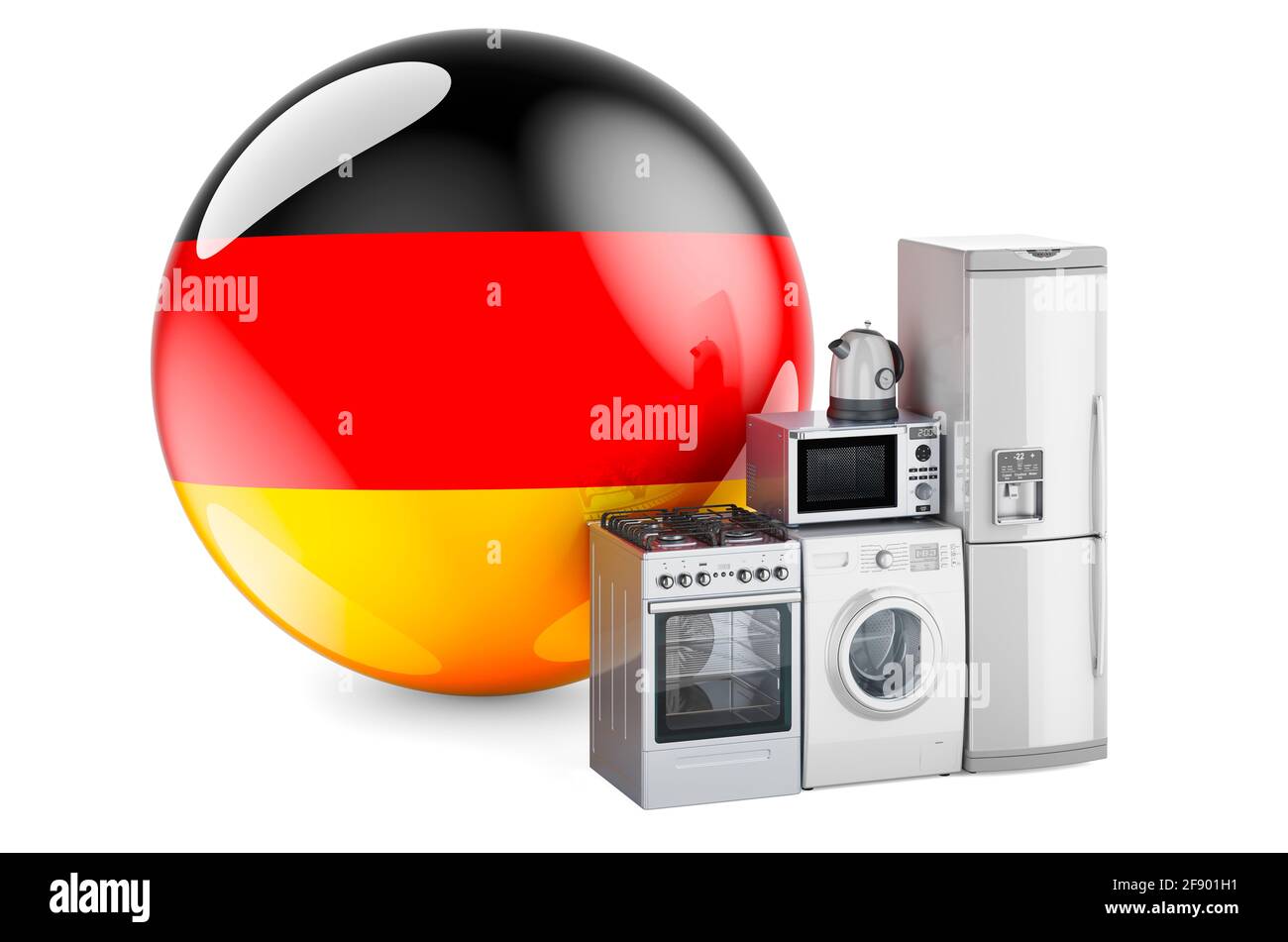 Kitchen and household appliances with German flag. Production, shopping ...