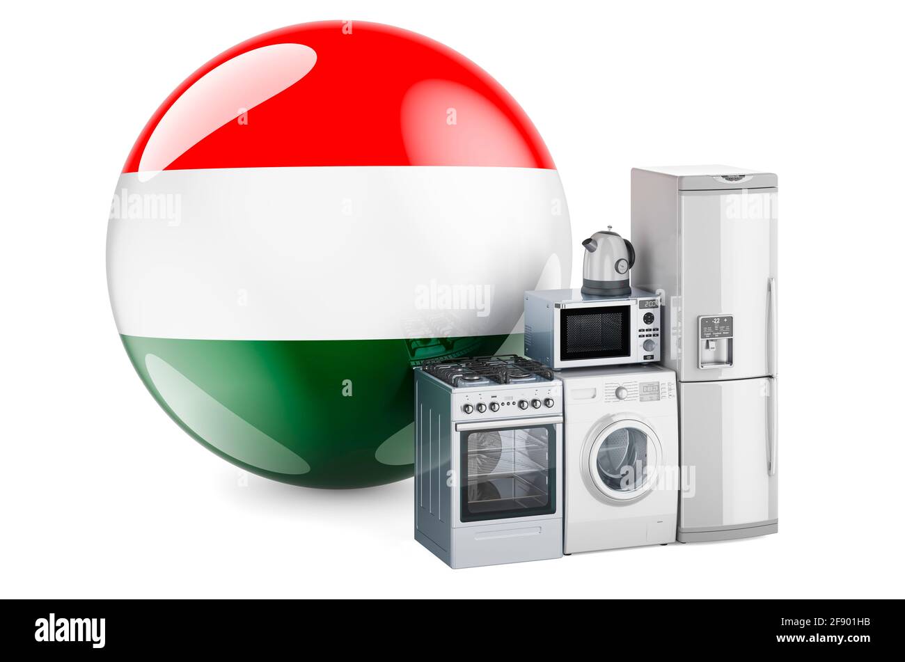 Kitchen and household appliances with Hungarian flag. Production ...