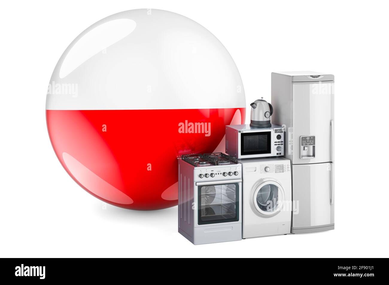 Kitchen and household appliances with Polish flag. Production, shopping ...