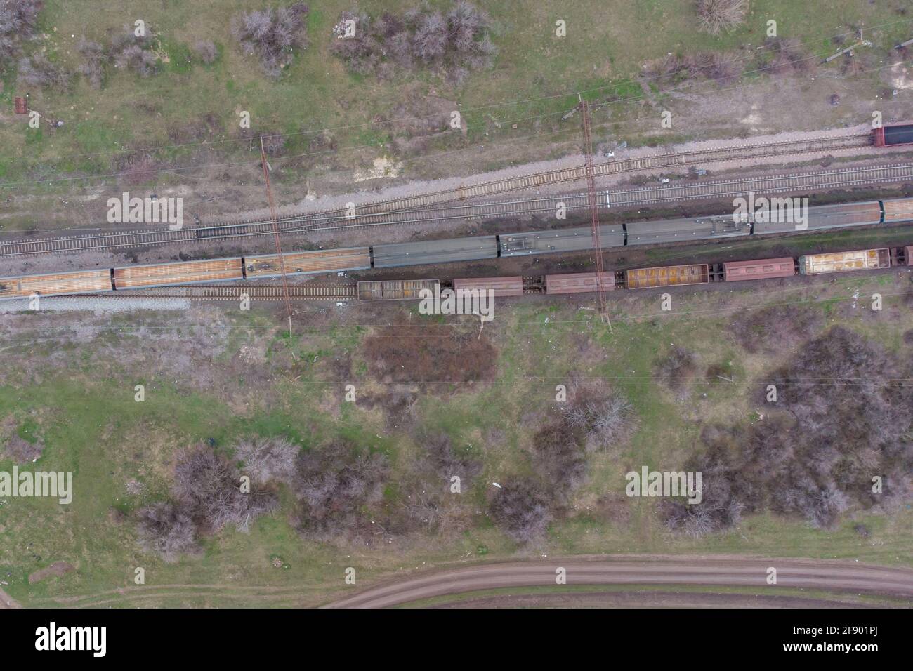 Railway station and trains top view. Photo from a helicopter Stock ...