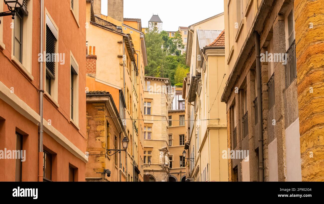 Lyon, typical facades in the center, colorful buildings Stock Photo - Alamy