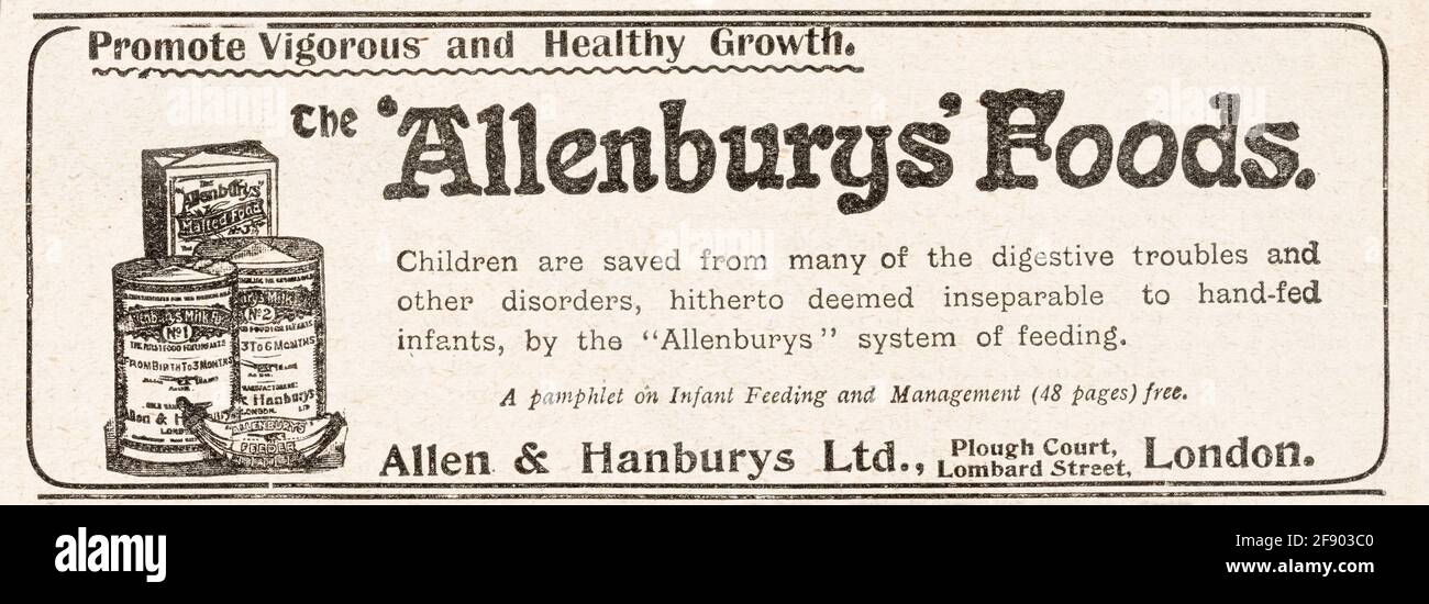 Old vintage Victorian Allen & Hanbury baby food advert from 1902 - pre ...