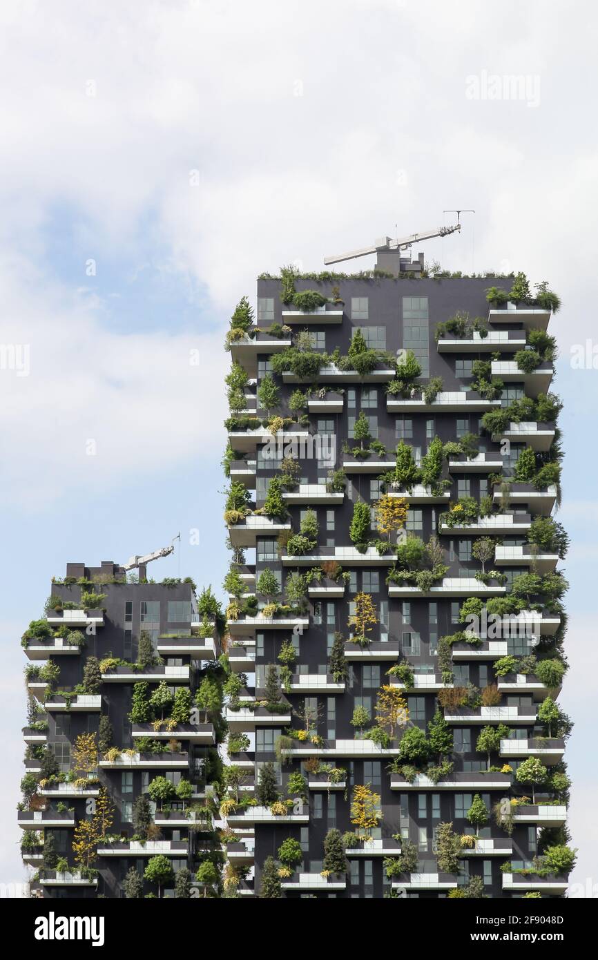 Milan, Italy - April 15, 2016: Vertical forest building called Bosco ...