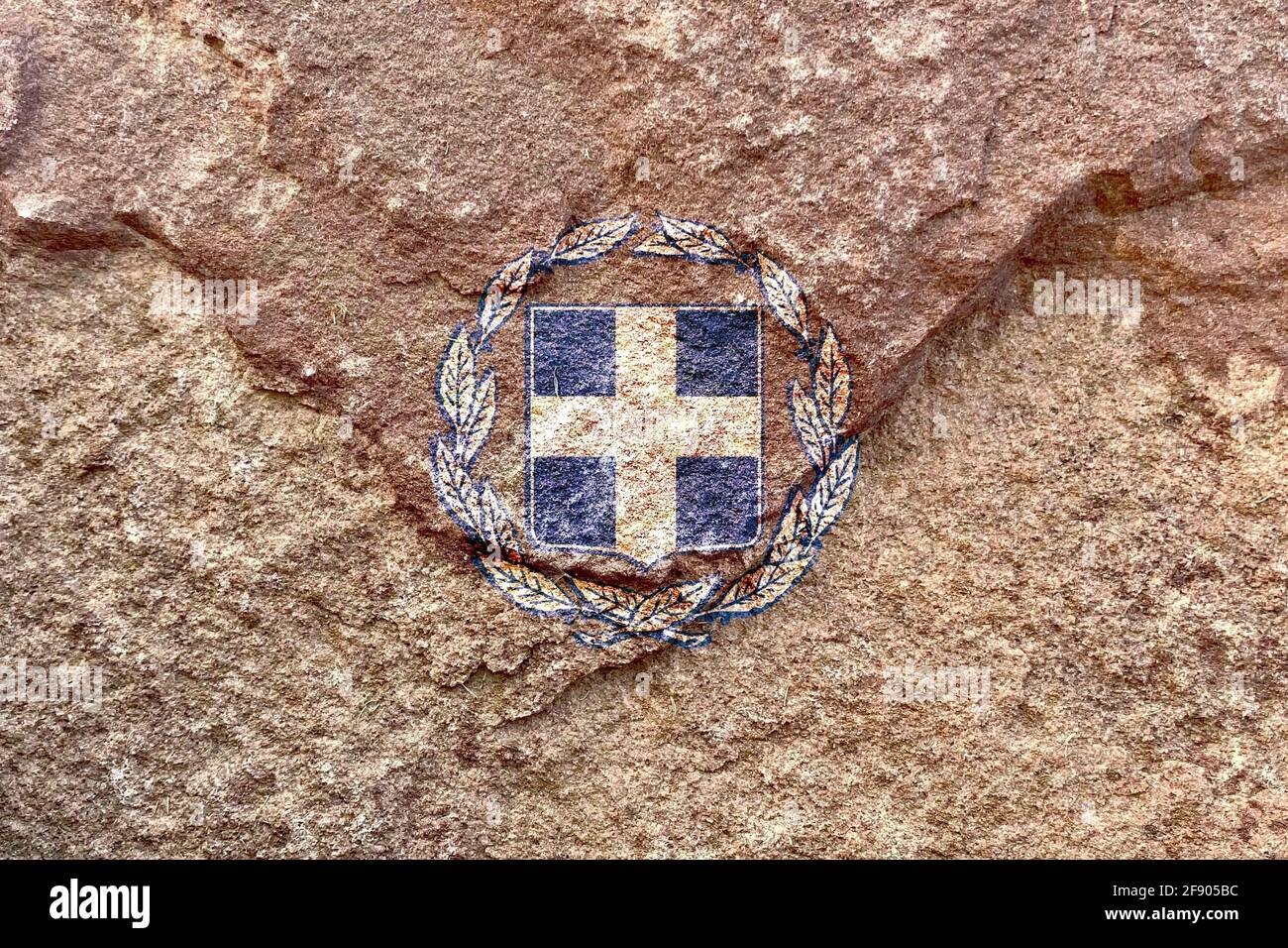 Coat of Arms of Greece on a cracked solid rock wall Stock Photo - Alamy