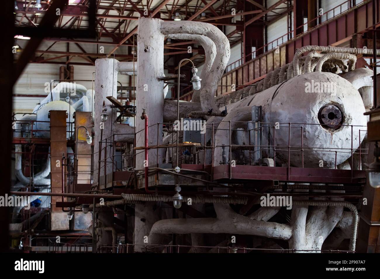 Atyrau, Kazakhstan. Coal heat power plant machine room. Heat exchanger ...