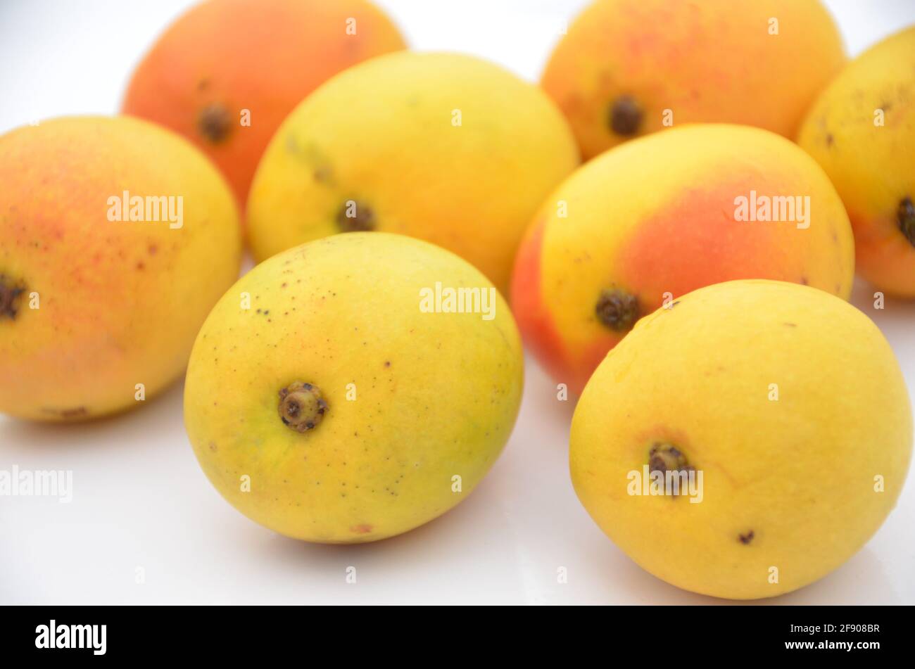 Bunch of red yellow mangos isolated on a white background Stock Photo ...