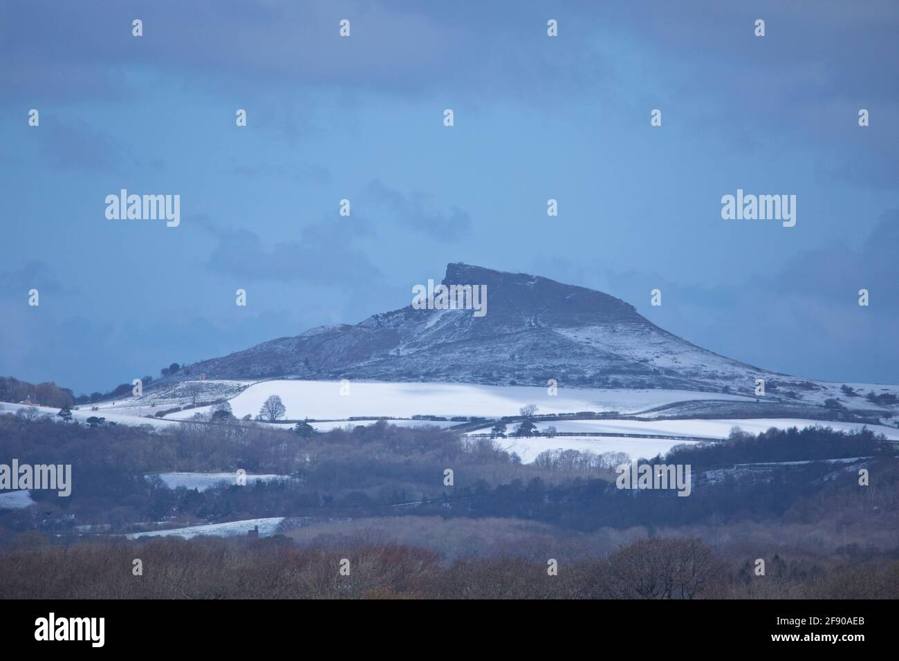 Roseberry Topping with a light covering of snow in April, North ...