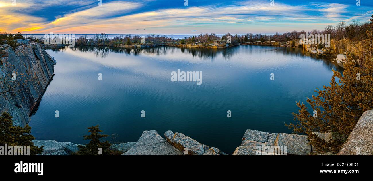 Landscape with view of Quarry Lake, Halibut Point State Park, Rockport ...