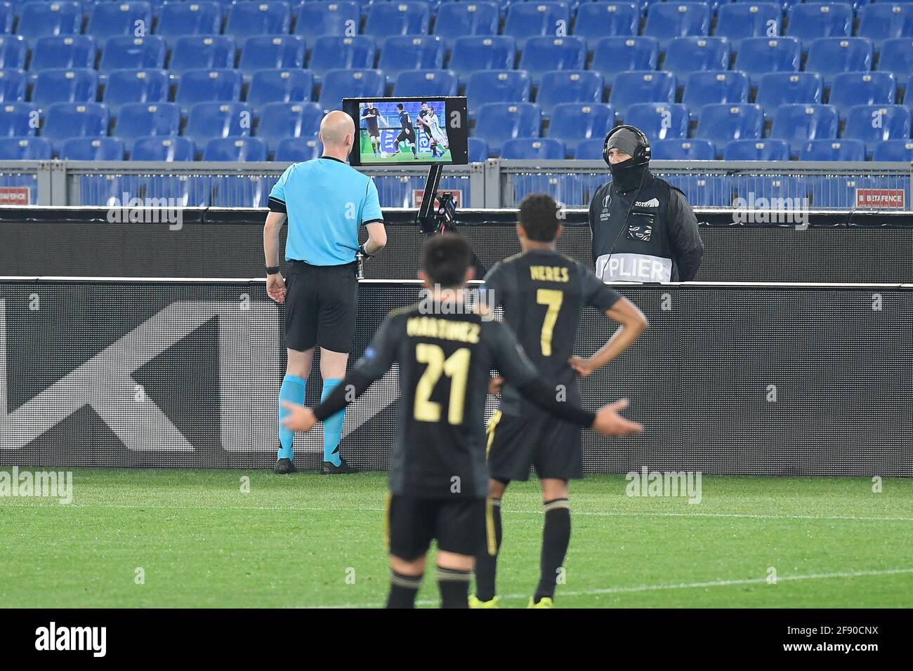 Rome, Italy. 15th Apr, 2021. Referee Anthony Taylor while consulting ...