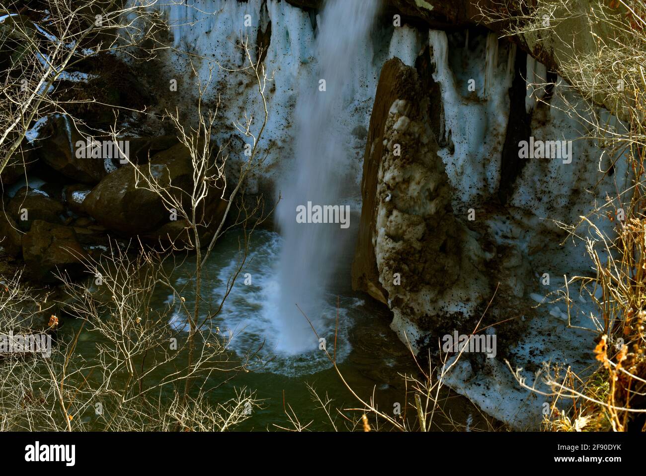 Flow of a small beautiful sylvan waterfall in winter Stock Photo - Alamy