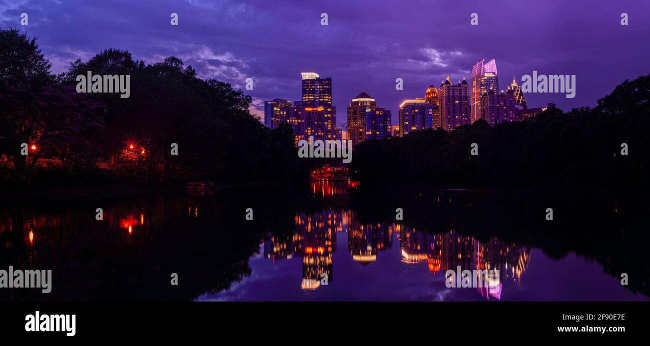 Skyline of Atlanta with skyscrapers at sunset, Georgia, USA Stock Photo ...
