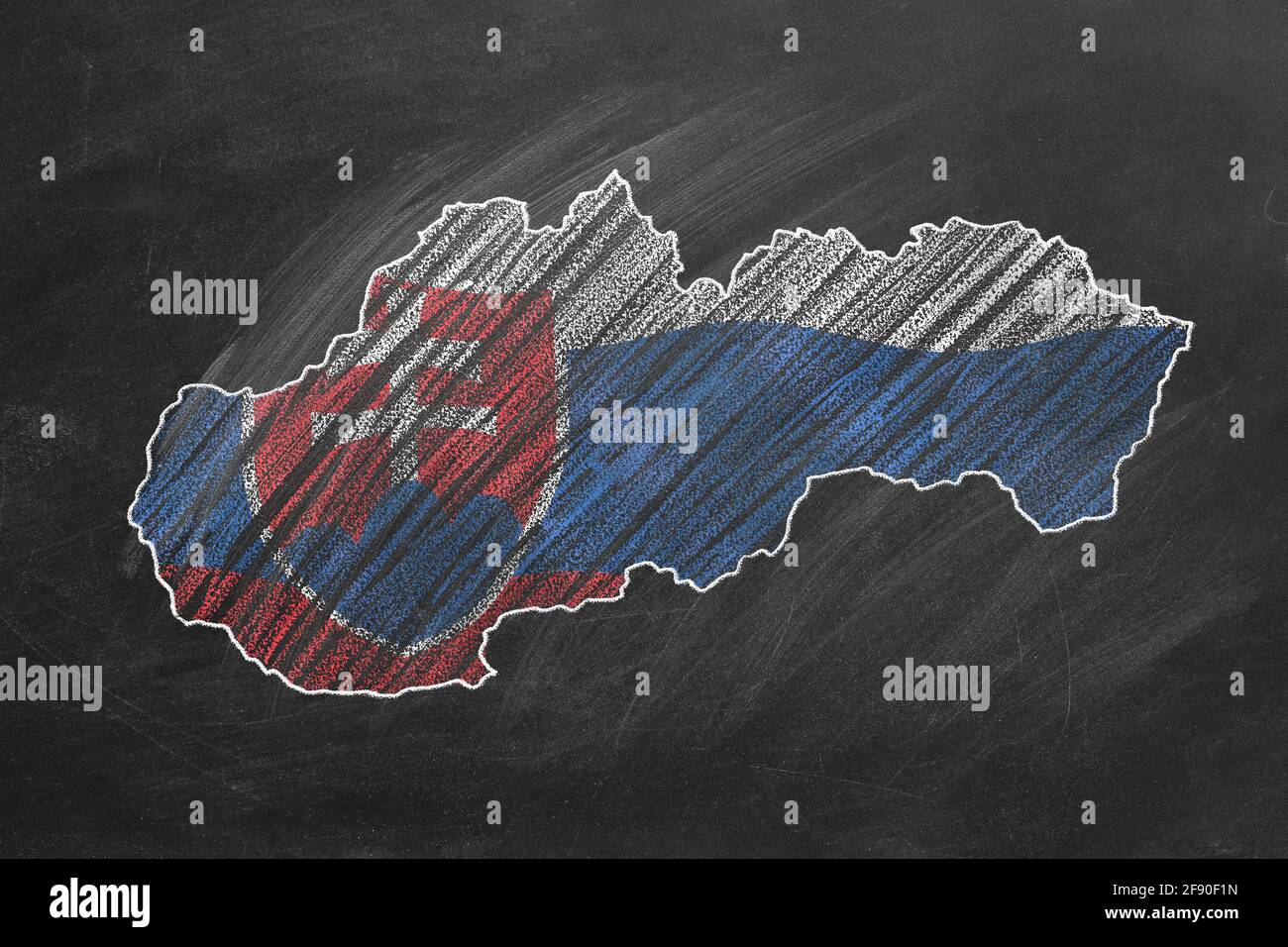 Country map and flag of Slovakia drawing with chalk on a blackboard ...