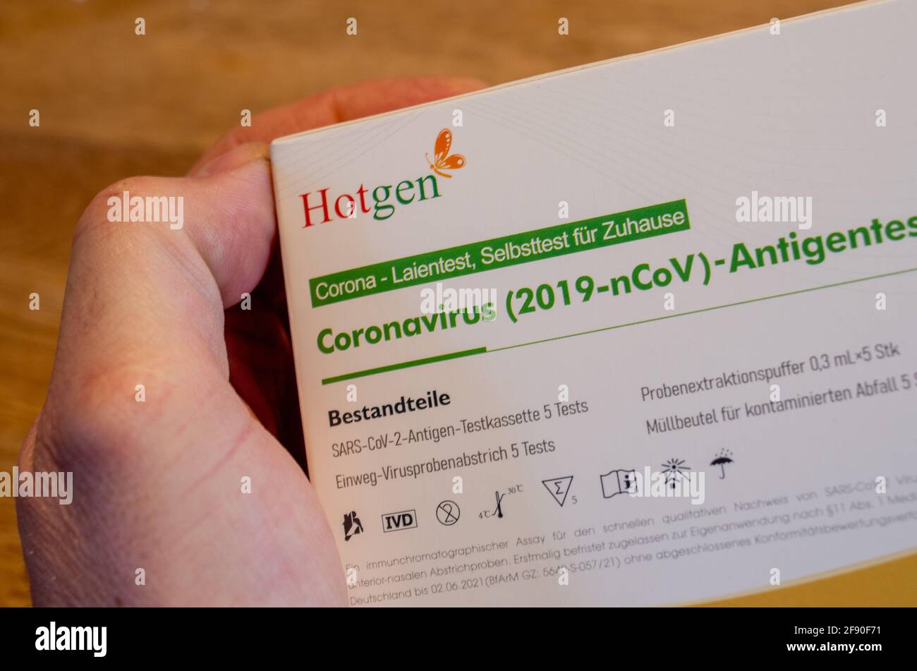 Bamberg, Germany - 8.4.2021. Hand with Covid19 Antigentest by Hotgen ...