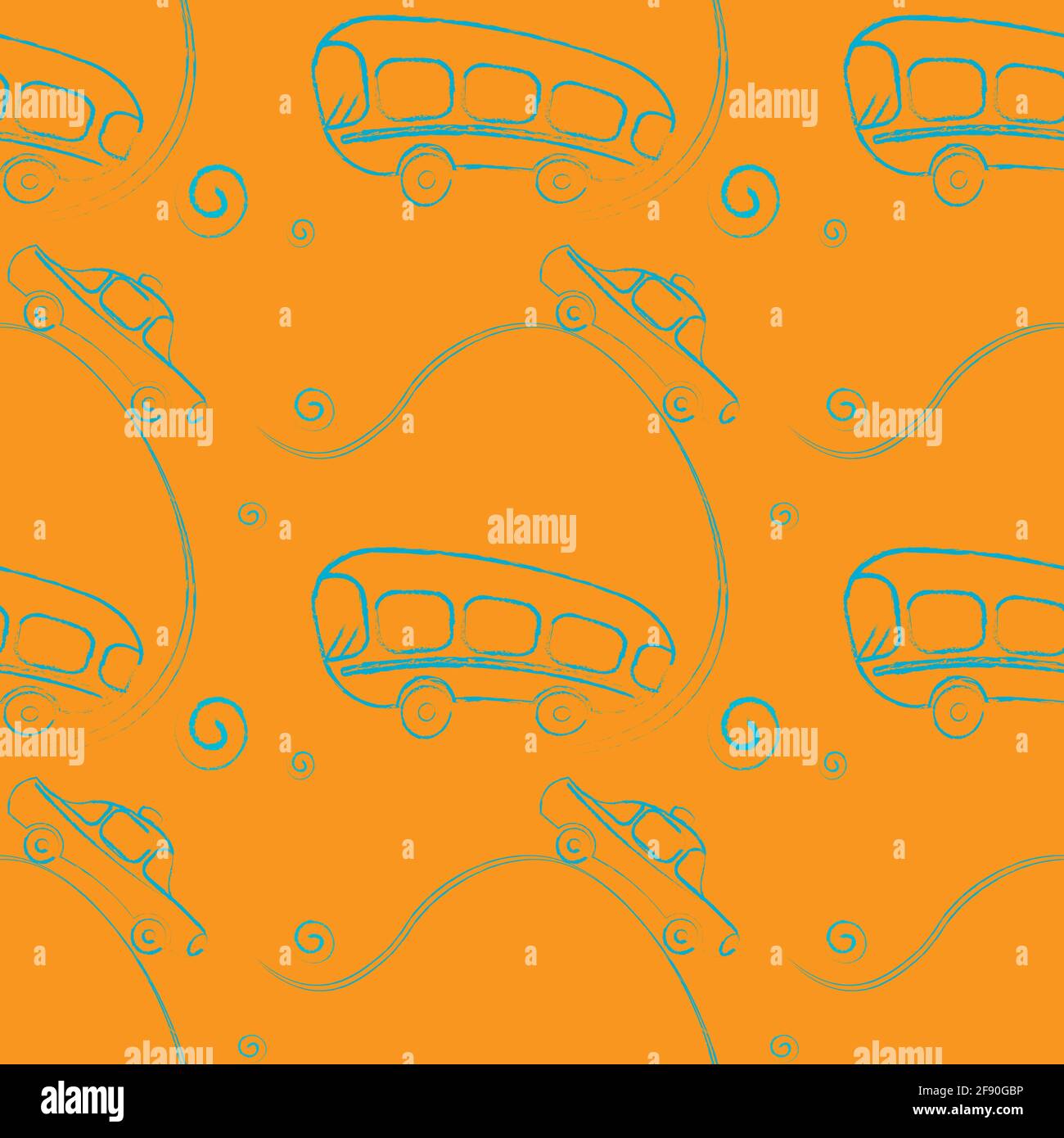 Seamless texture, pattern on a square background - transport - bus and ...