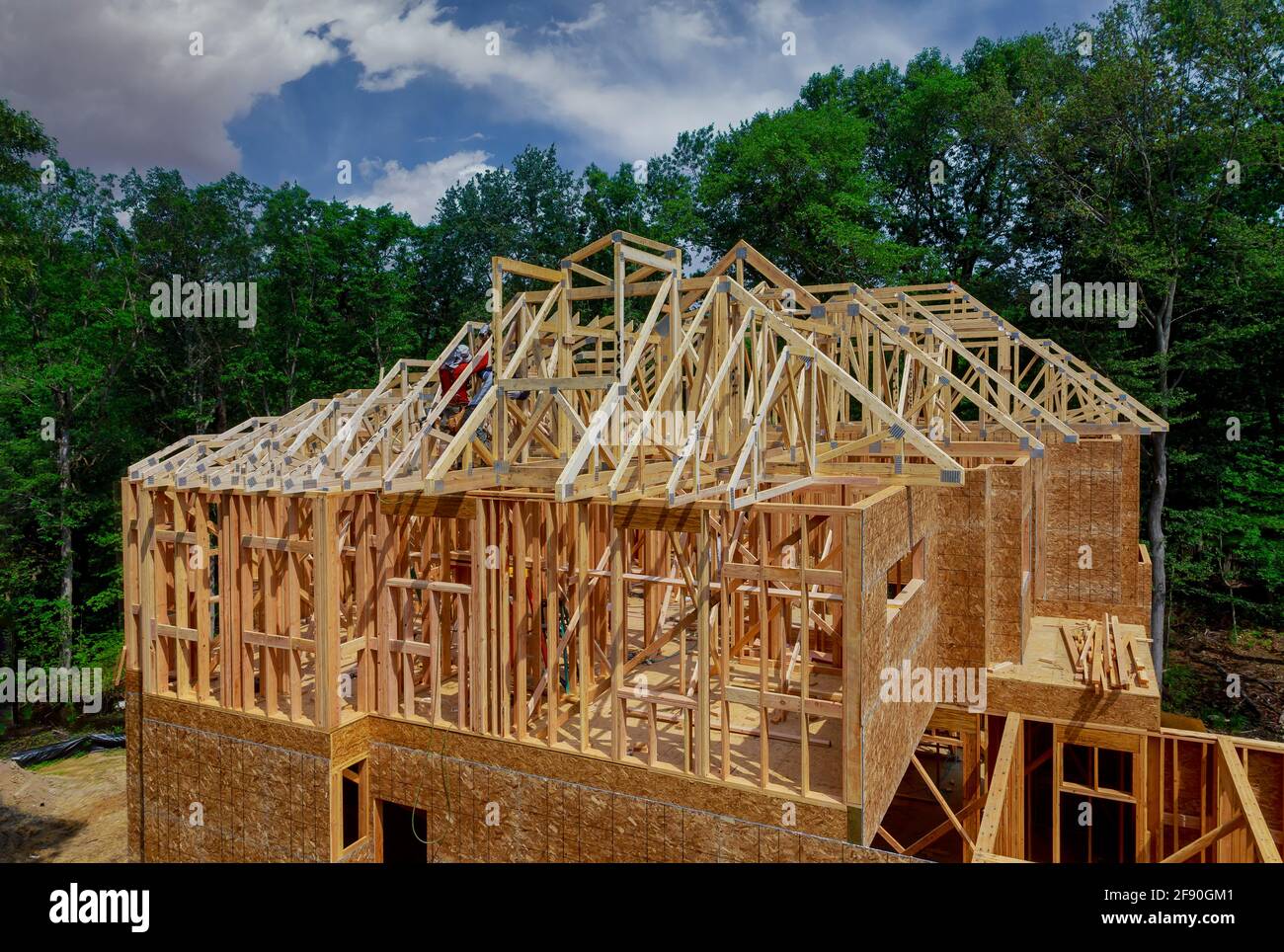 Wood building beam roofing frame structure on a new development Stock ...