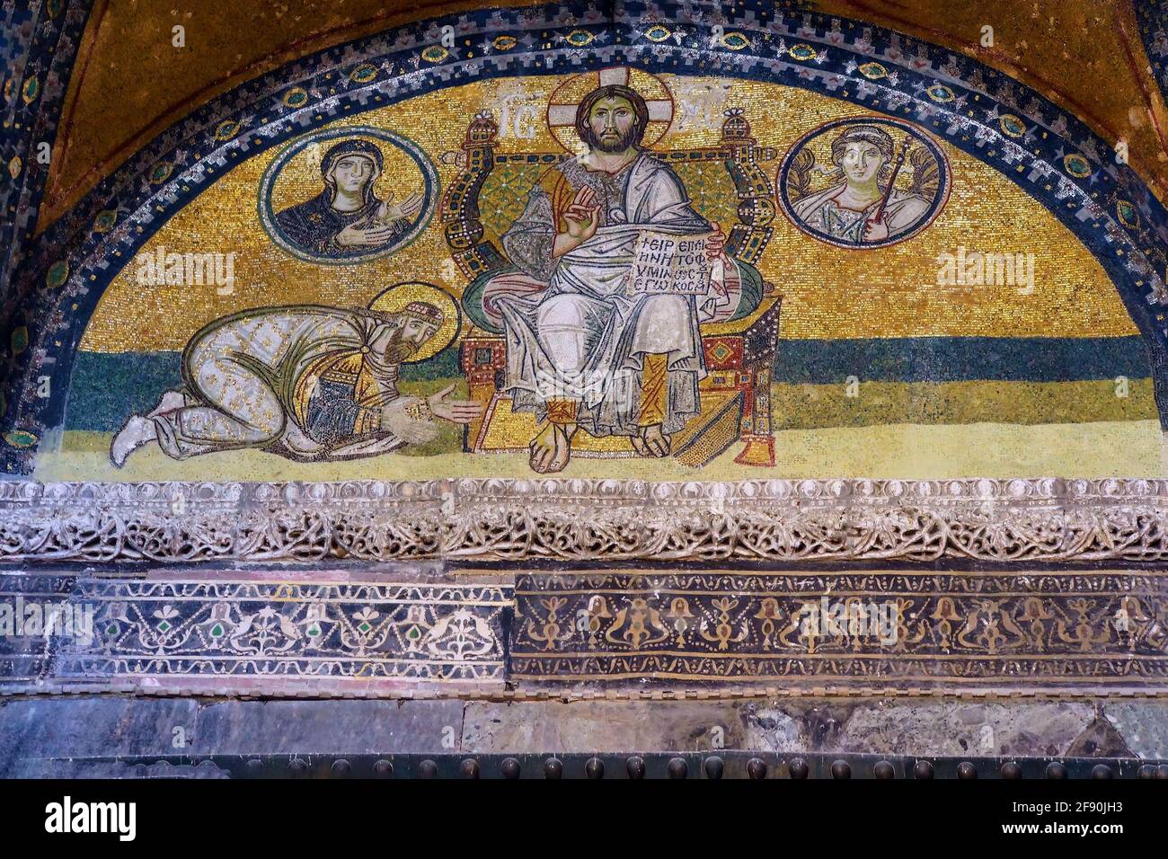 Byzantine mosaic of Christ in the gallery of Hagia Sophia Museum in ...