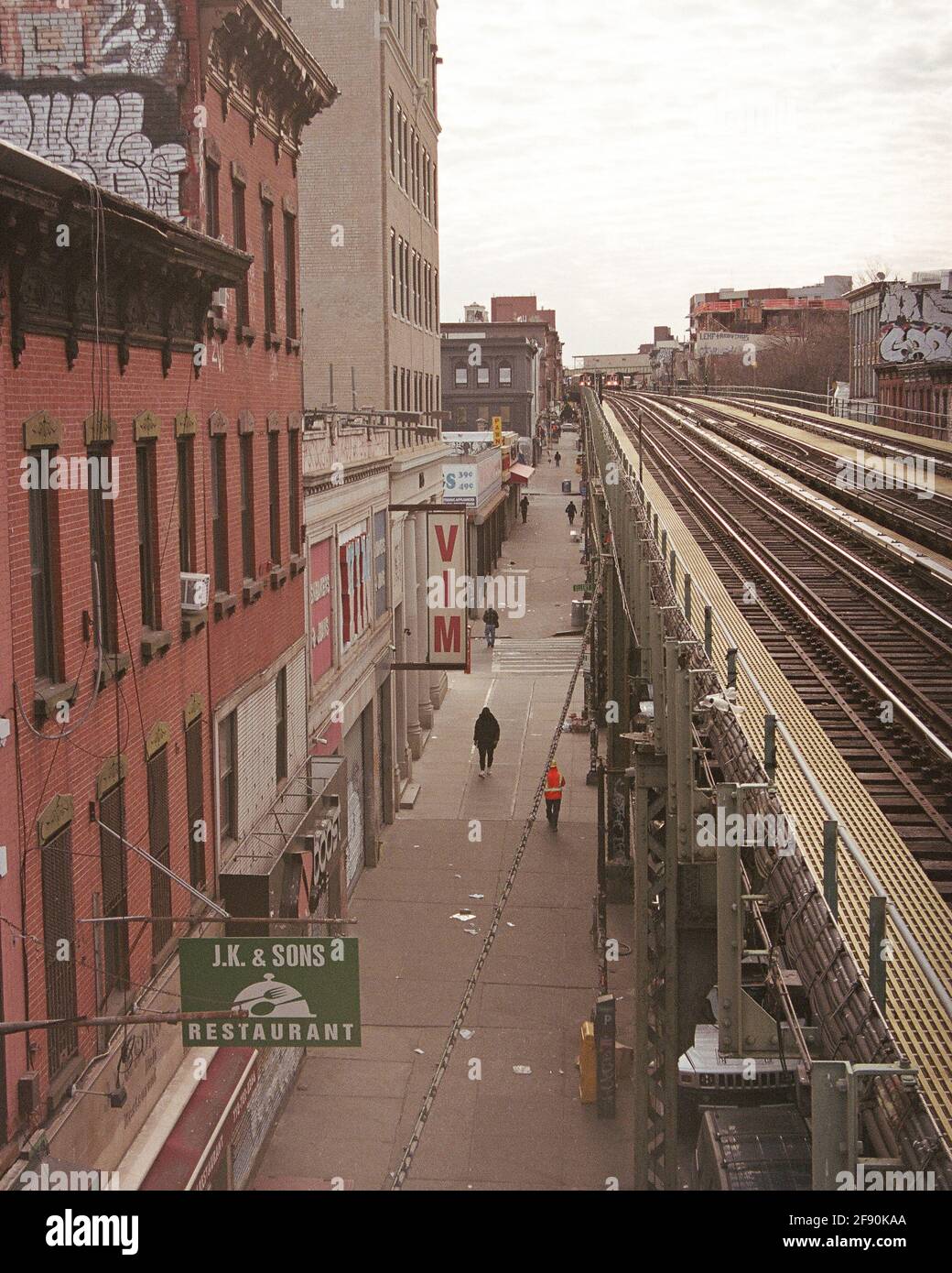 View of Broadway and the J train tracks at Broadway Triangle, in ...