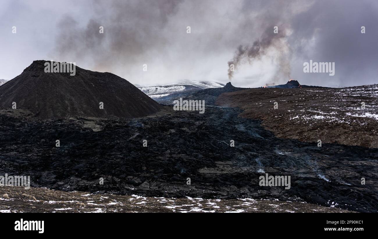 The 2021 volcanic eruption in Mt Fagradalsfjall, Southwest Iceland. The ...