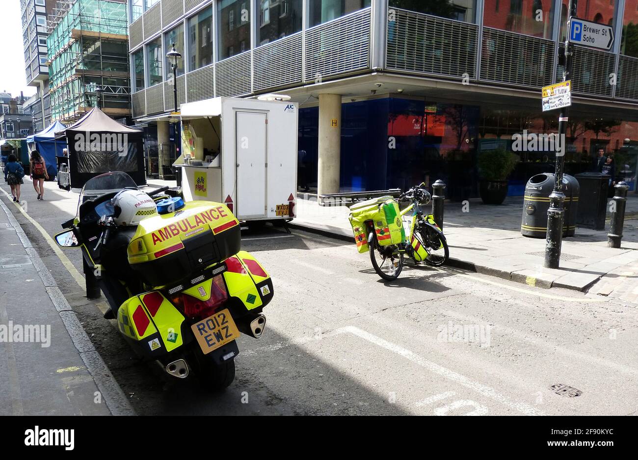 Paramedic motorcycle ambulance stands parked in the Soho area of London ...