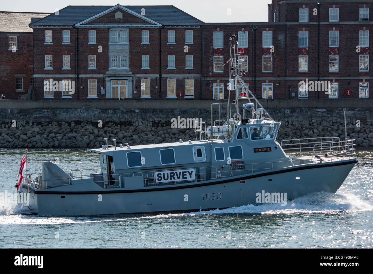 The Royal Navy inshore survey motor launch HMS Magpie (H130) returning ...