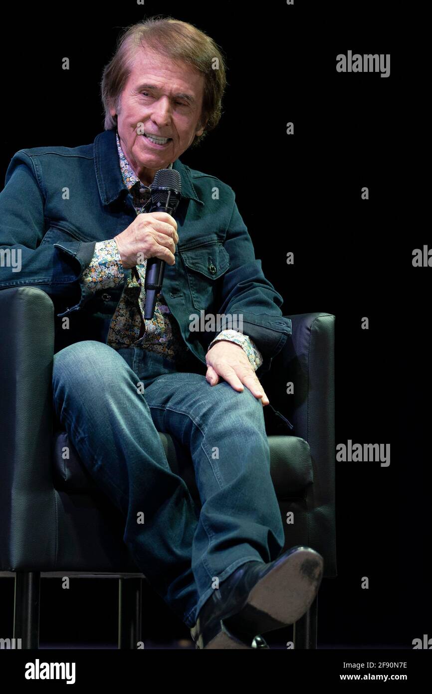 Miguel Rafael Martos aka Raphael speaks during a meeting with his fans ...