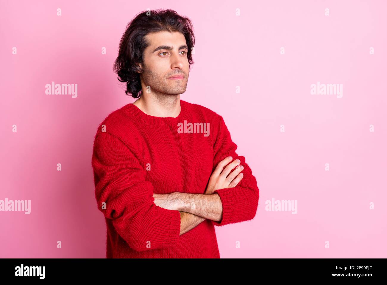 Photo of young handsome serious bossy strict man with crossed hands ...
