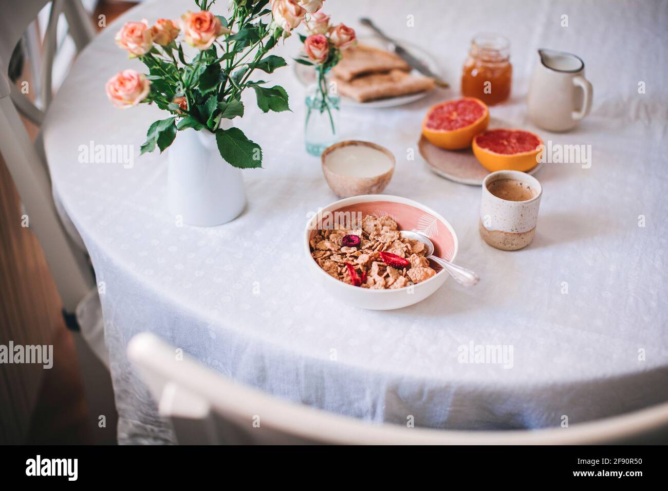 Breakfast scene at a table Stock Photo - Alamy