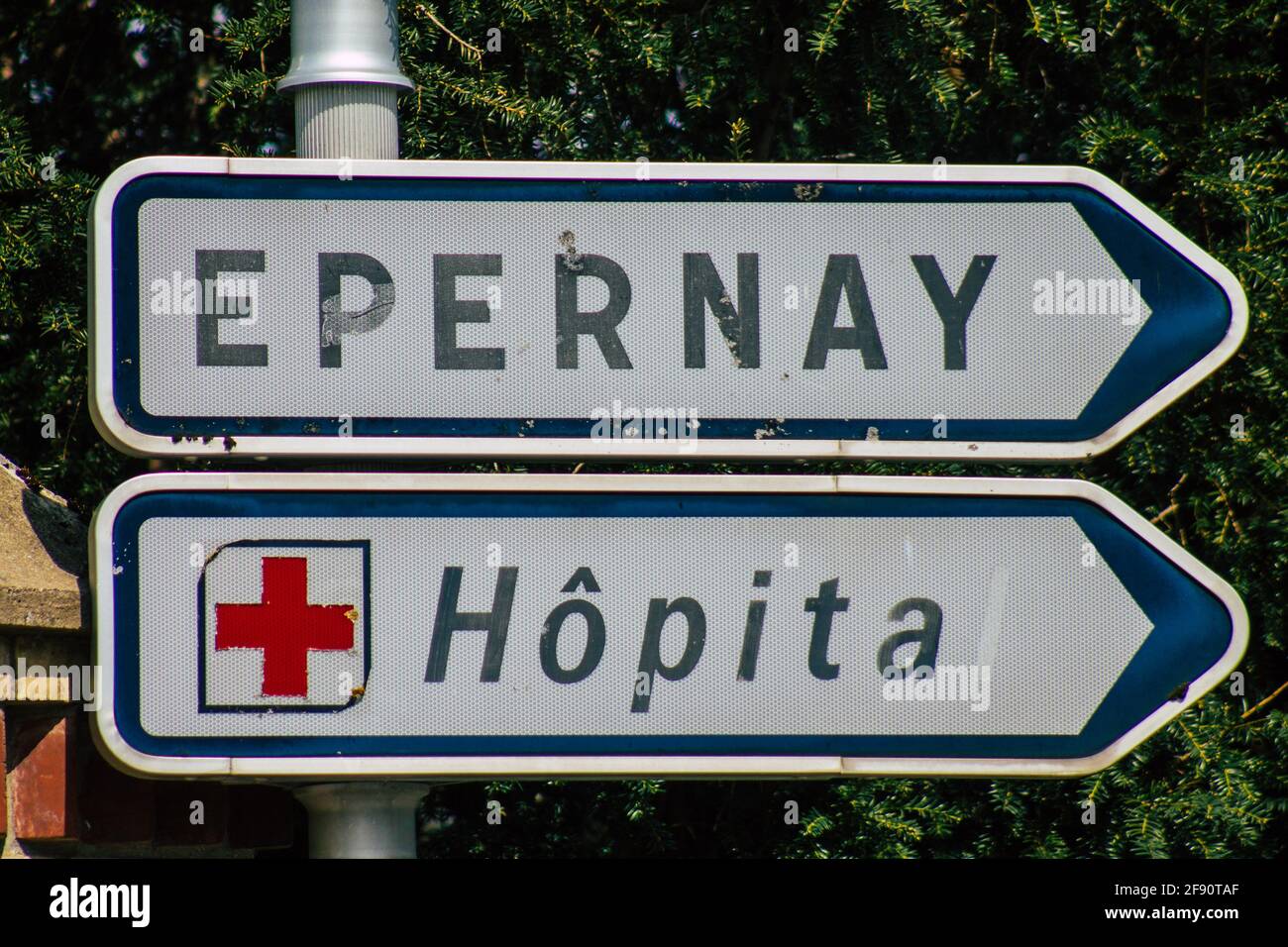 Reims France April 15, 2021 Street sign or road sign, erected at the ...